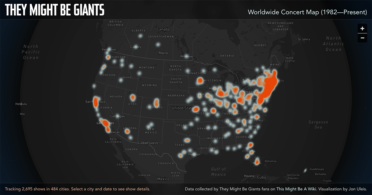 TMBG Worldwide Concert Map